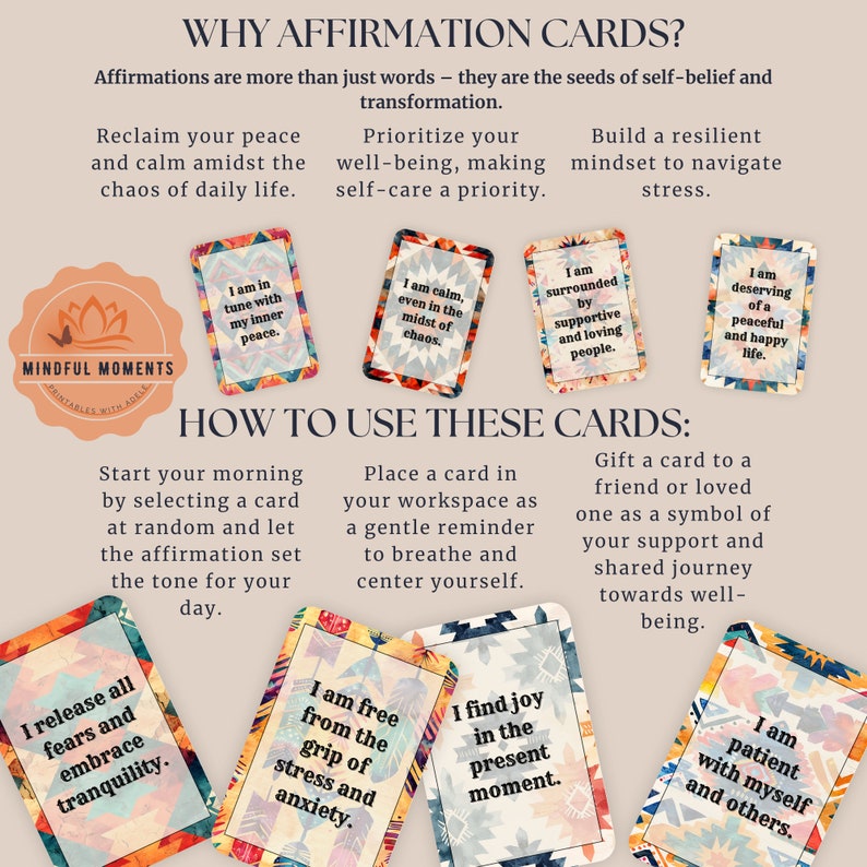 Stress Reduce Affirmation Cards - Instant Download - Printable Cards ...