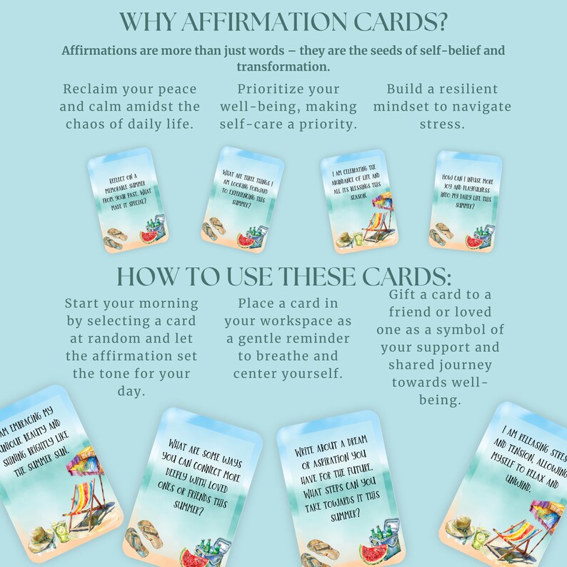 40 Summer Affirmation Cards - Printable Positive Statements for ...