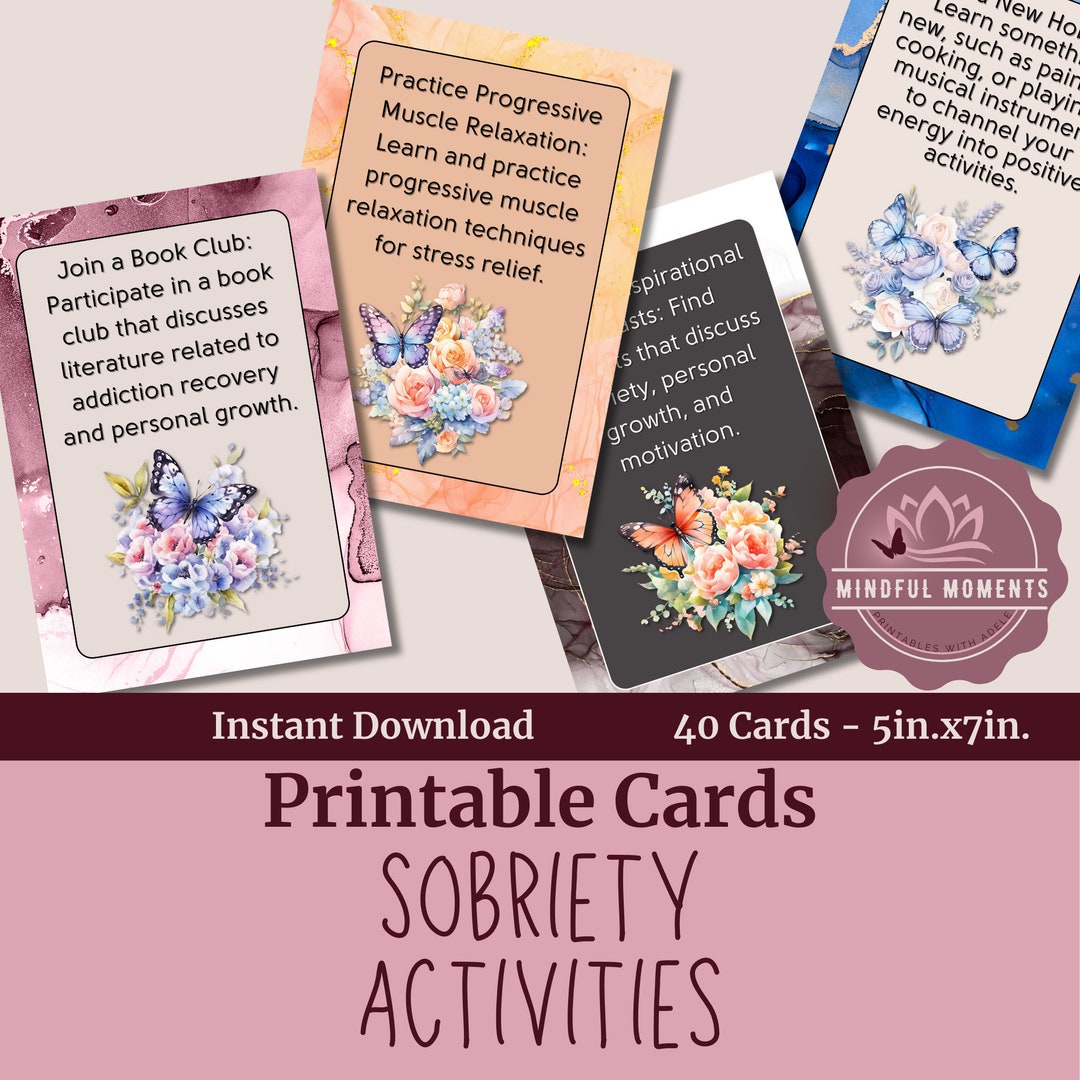 Printable Sobriety Activity Cards - 40 Digital Downloadable Cards ...
