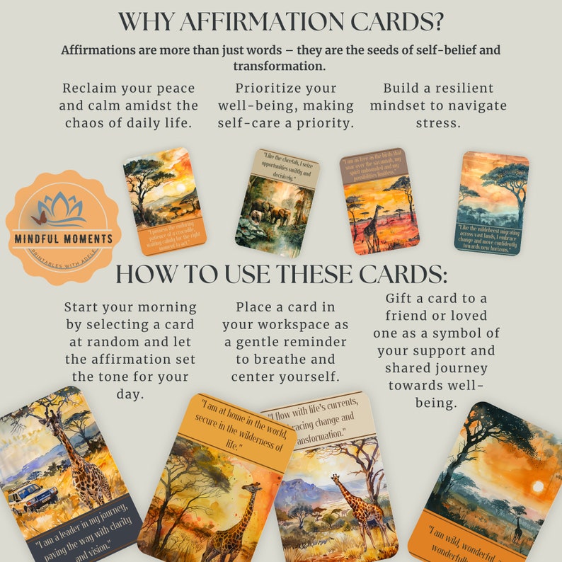 Safari Themed Affirmation Cards - Printable – Digital Downloads ...