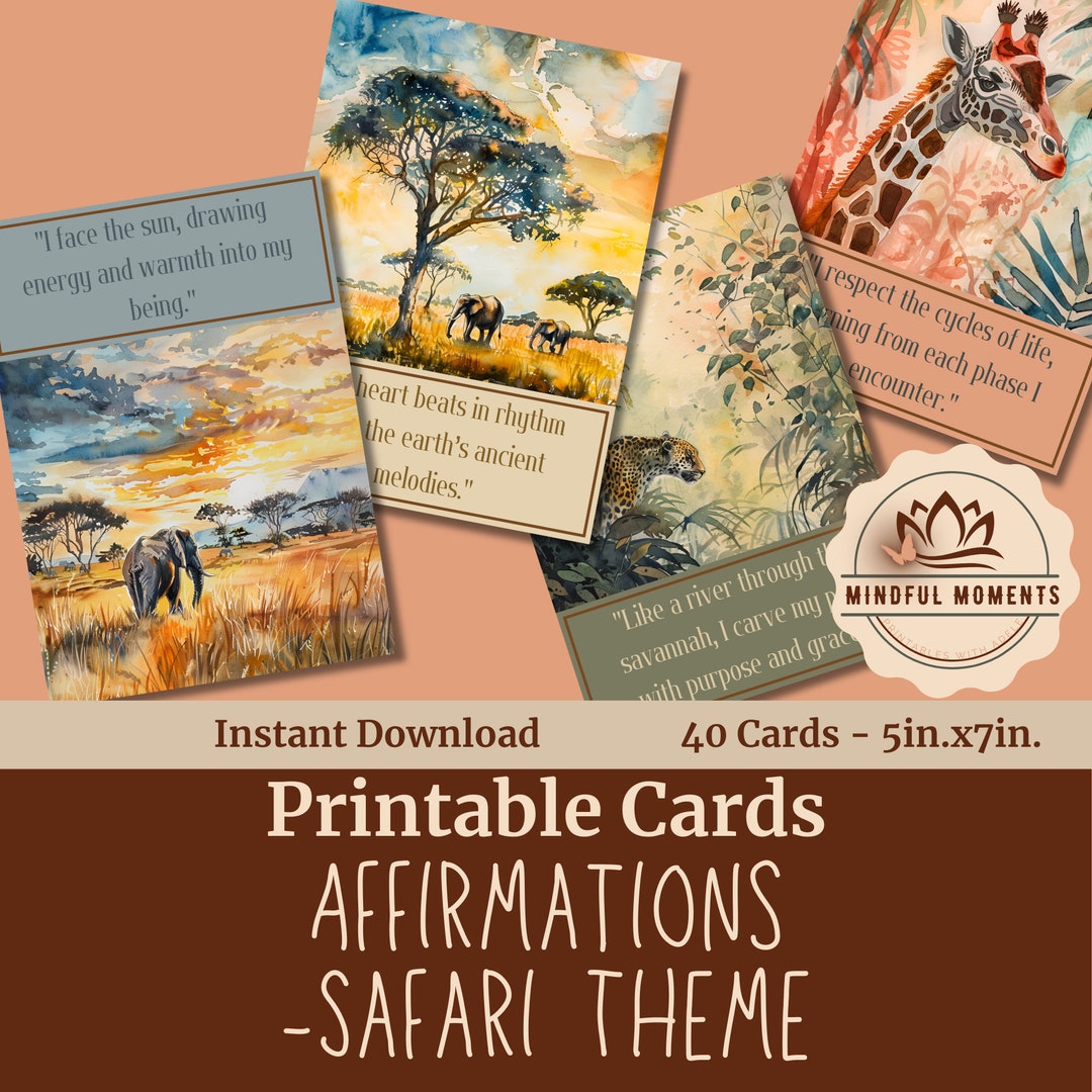 Safari Themed Affirmation Cards - Printable – Digital Downloads ...
