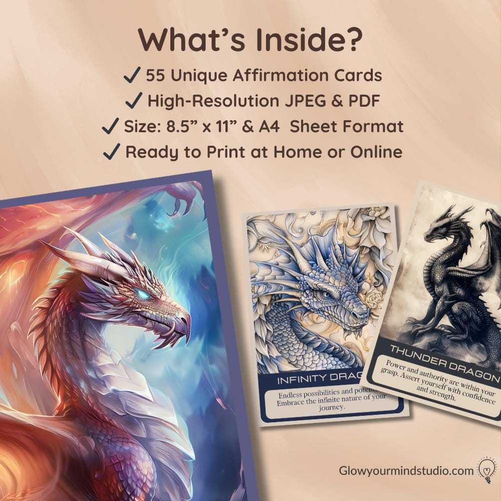 Dragon Oracle Cards Printable Deck: 55 Fantasy Spirit Animal Cards 5x7 ...
