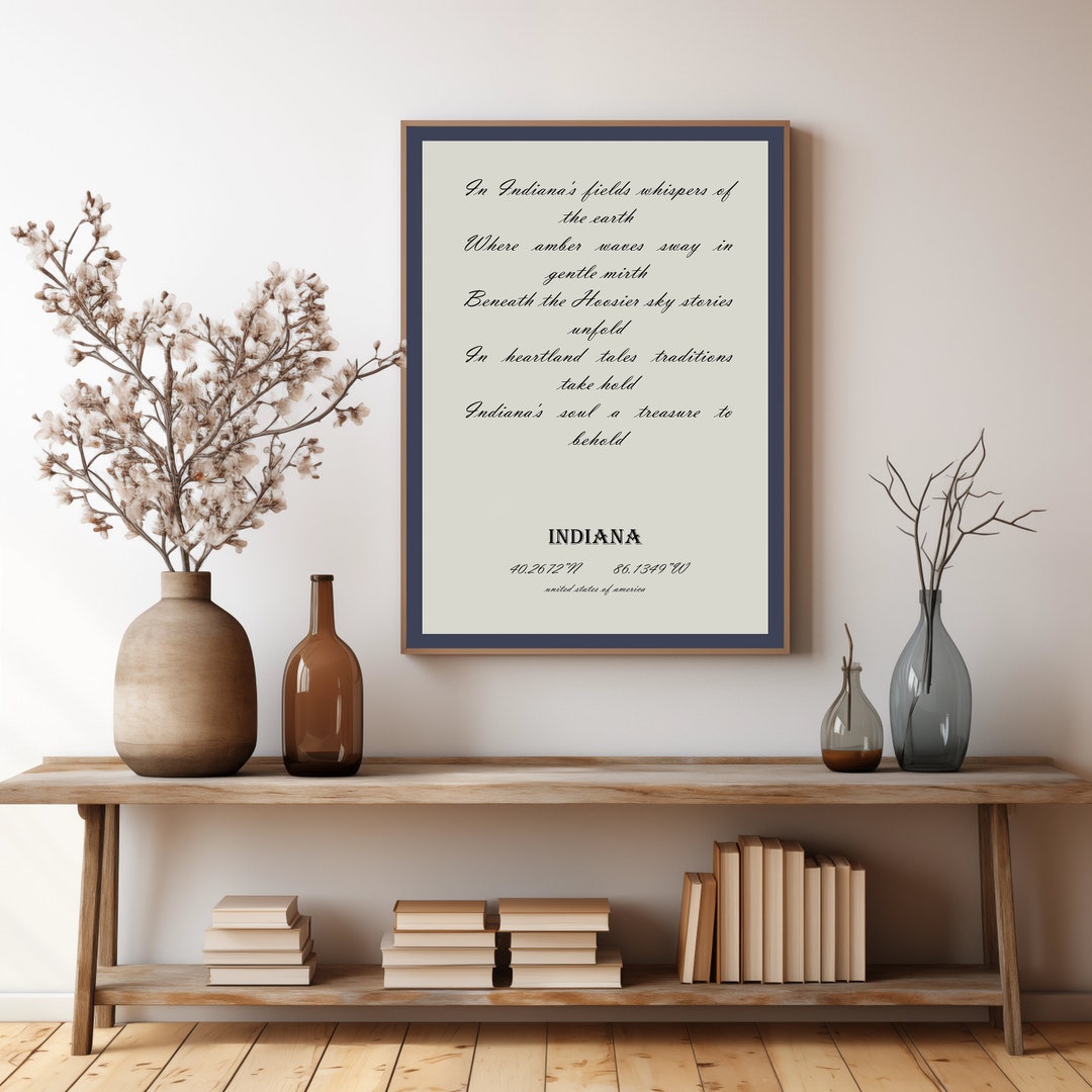 INDIANA Poetry Art Work Indiana Poster Wall Art Digital Download State ...