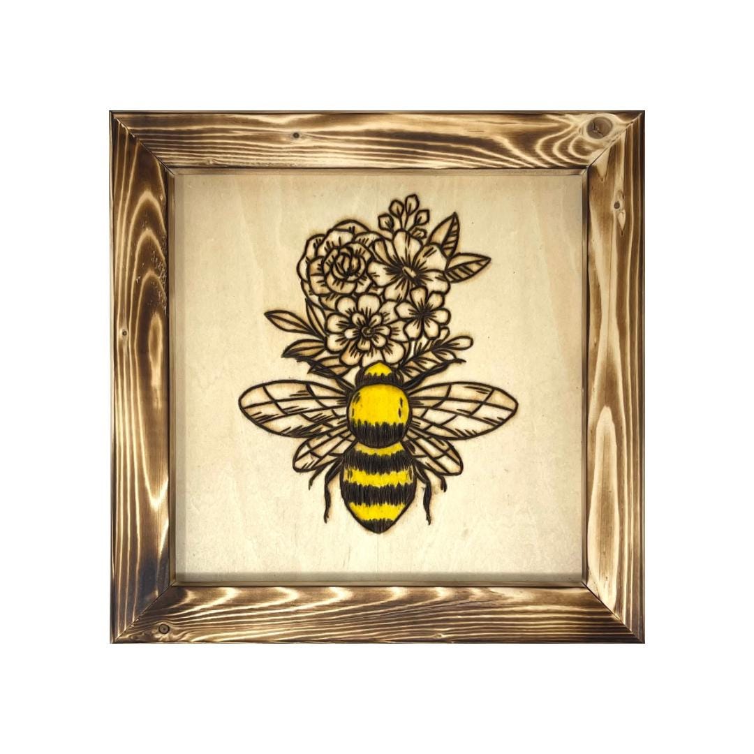 Woodburning Art Bumble Bee and Flower Painting for Boho or Farmhouse ...