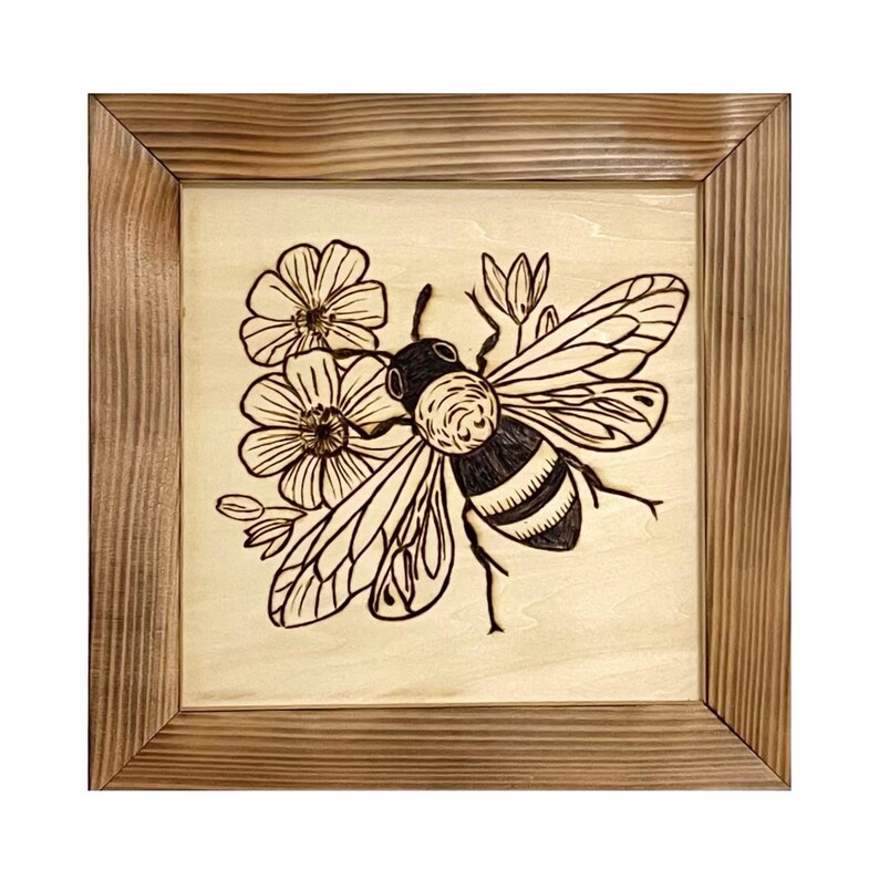 Bee and Honeycomb Flower Handmade Woodburning Art for Boho or Neutral ...