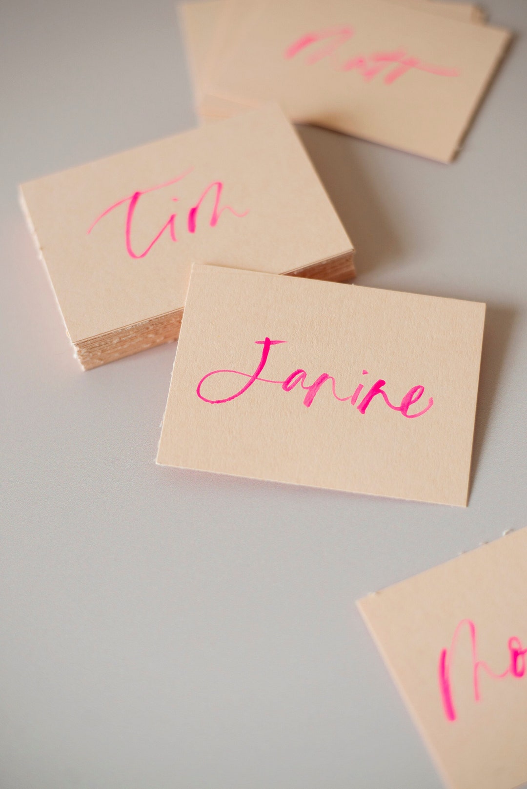 Neon Pink Name Card | Wedding Place Cards - Pink and Peach - Wedding ...