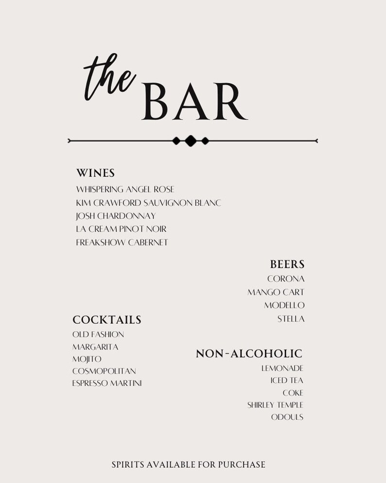Customizable Bar Menu Template | Instant Download - Etsy