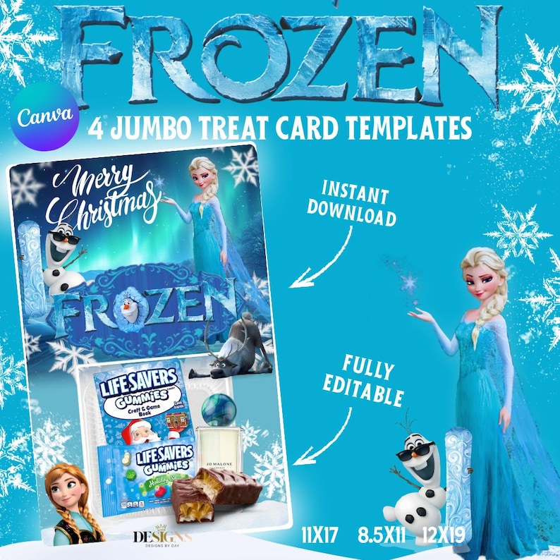 Frozen Jumbo Treat Card Template | Editable Canva Template - Etsy