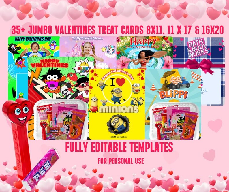 Valentines Day Jumbo Treat Cards Template - Etsy
