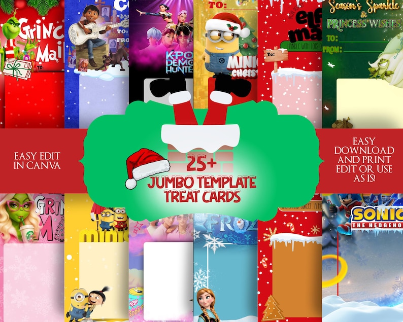 NEW LISTING!!! Christmas Jumbo Template Treat Card Editable - Etsy