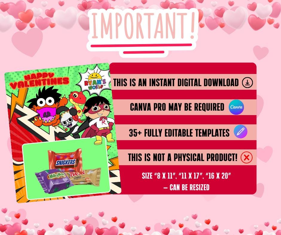 Valentines Day Jumbo Treat Cards Template - Etsy