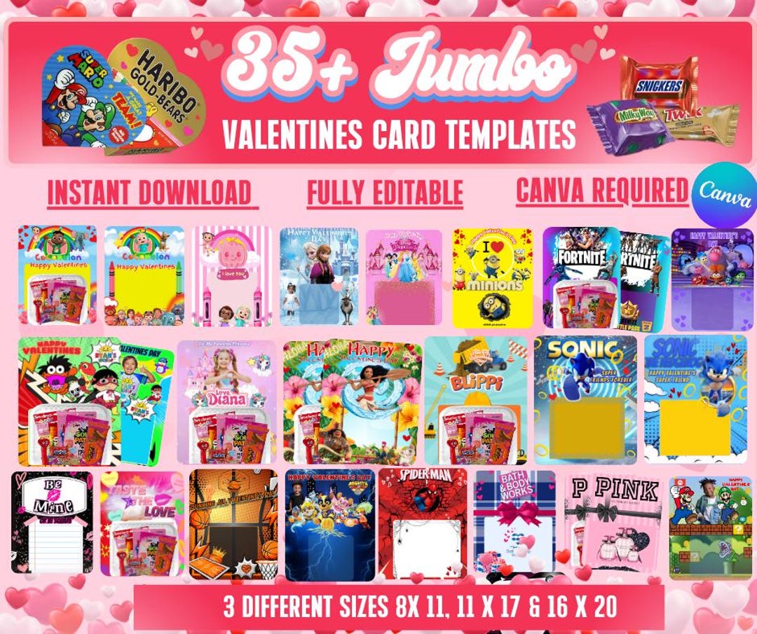 Valentines Day Jumbo Treat Cards Template - Etsy
