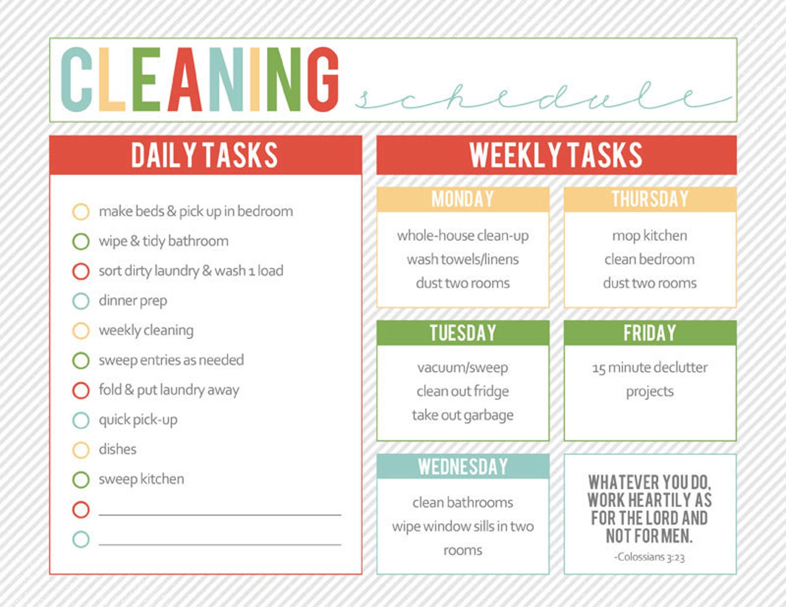 Printable Weekly Cleaning Schedule - Editable and INSTANT DOWNLOAD - Etsy