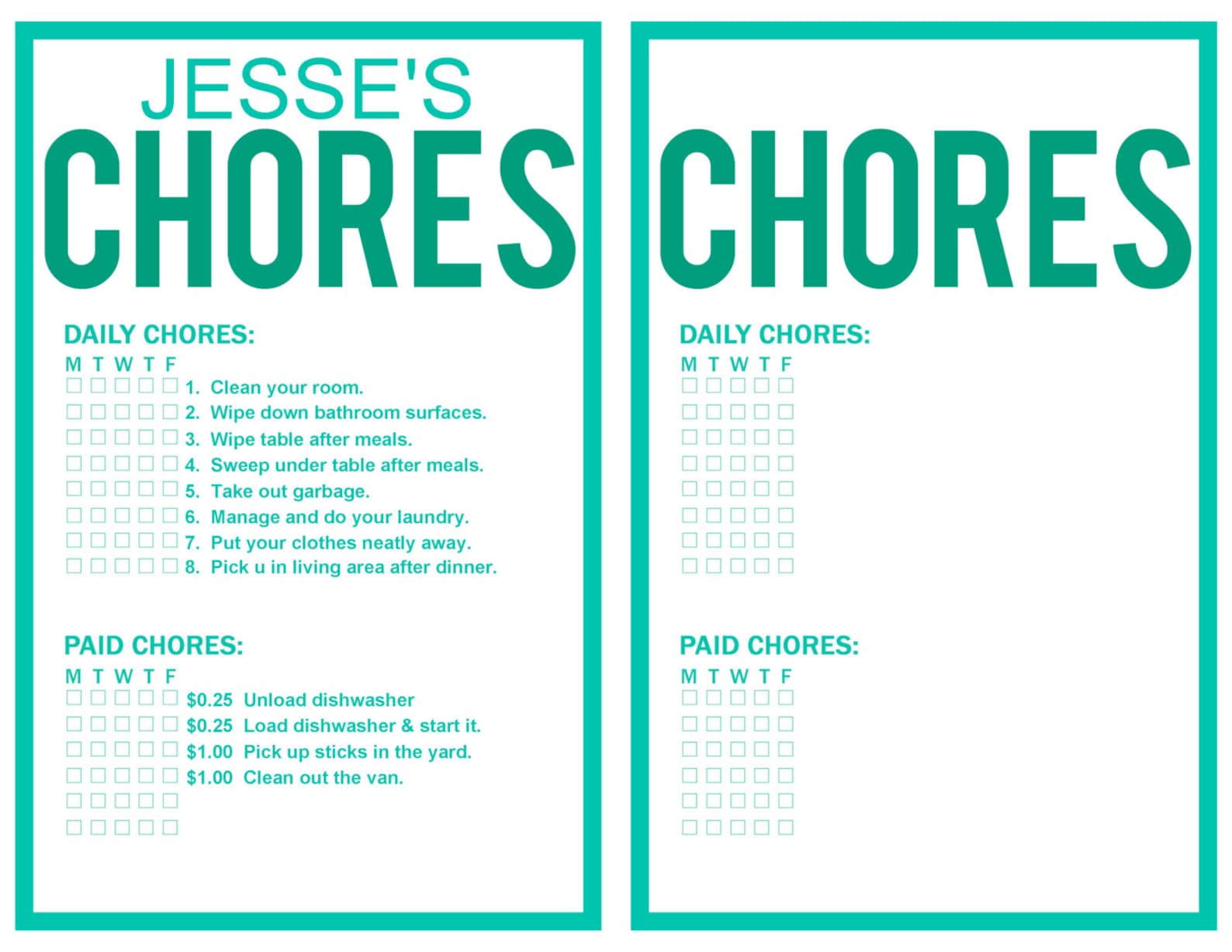 Colorful Customizable Chore Chart Pack - Instant Download - Etsy