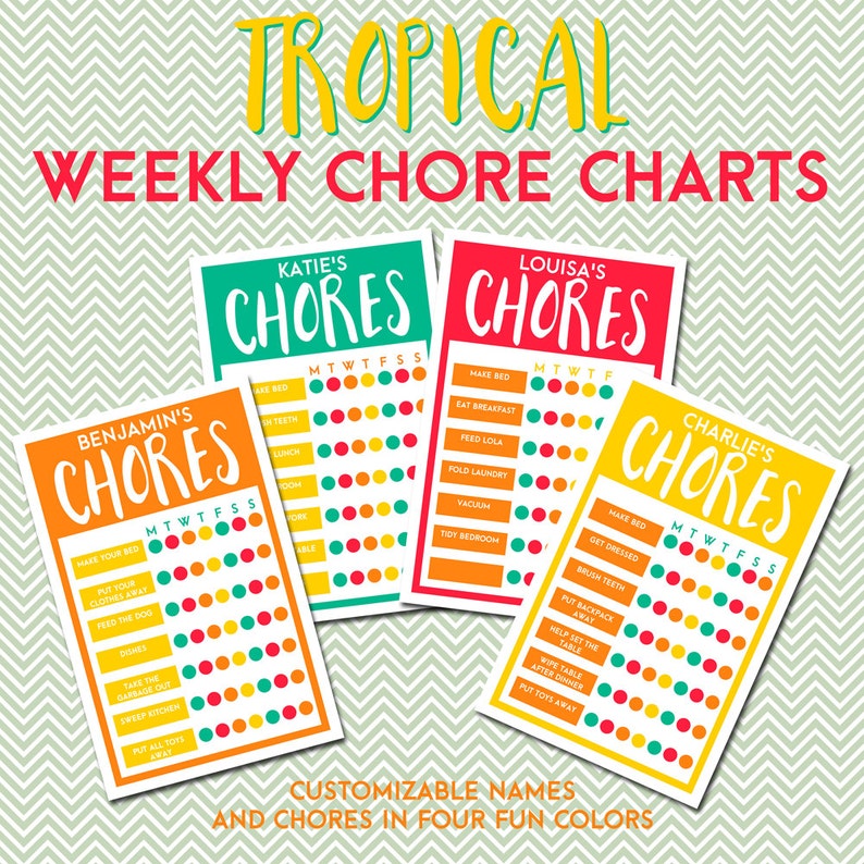 Tropical Weekly Chore Charts - Editable PDF - Etsy