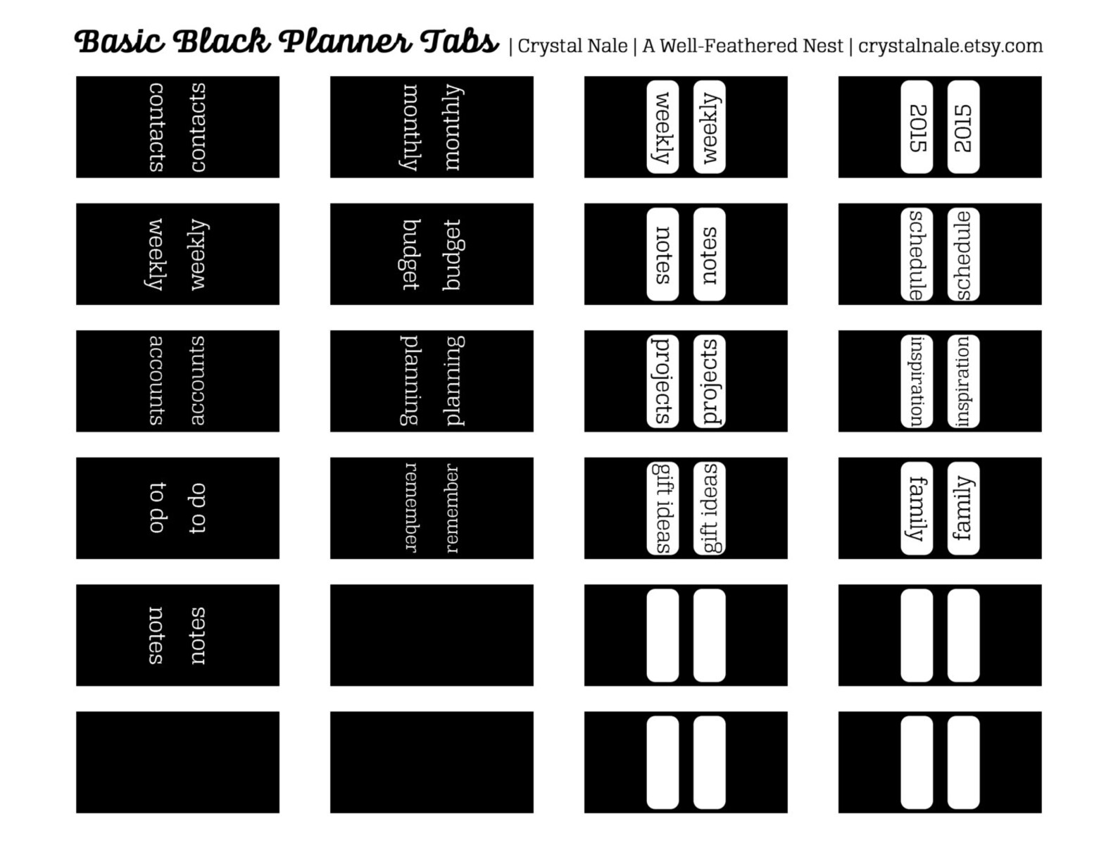 Printable Planner Tabs Basic Black Editable - Etsy
