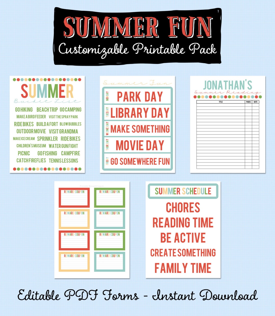 Summer Fun Printable Pack - Editable PDF - Etsy
