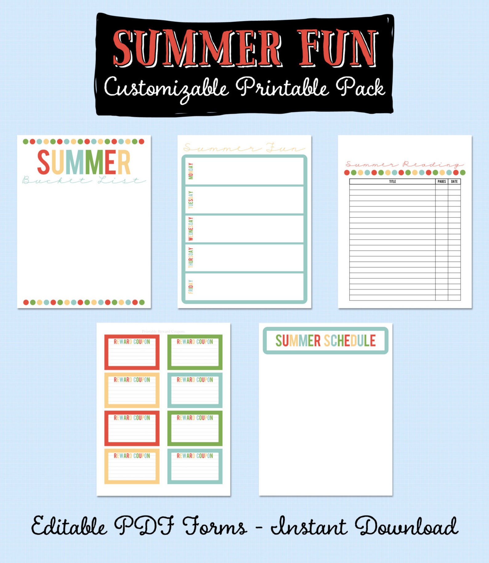Summer Fun Printable Pack - Editable PDF - Etsy