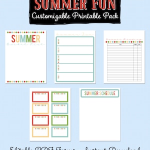 Summer Fun Printable Pack - Editable PDF - Etsy