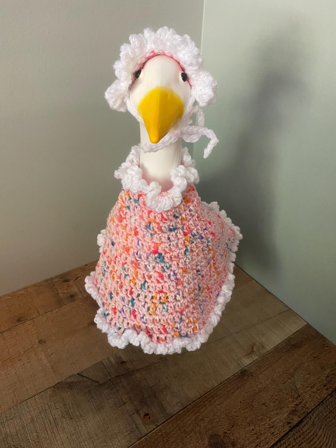 Crochet Medium Porch Goose Dress With Bonnet - Ruffle Trim - Etsy