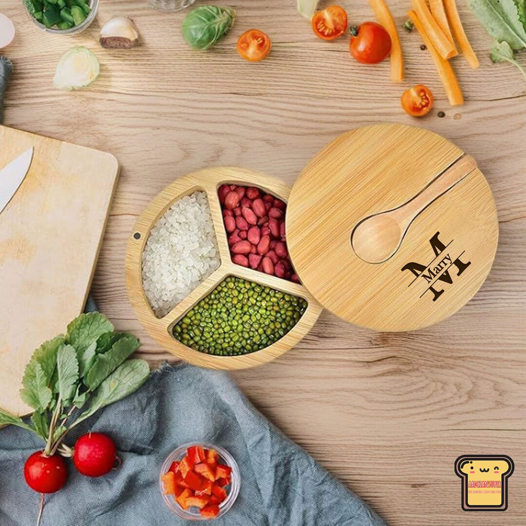 Personalized Practical Bamboo Salt Cellar, Custom Engraving Olive Wood ...