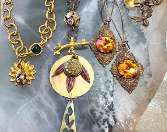 Vintaj 3 Piece Jewelry Set- One of A Kind - Artisan Brass Filigree - 1 ...
