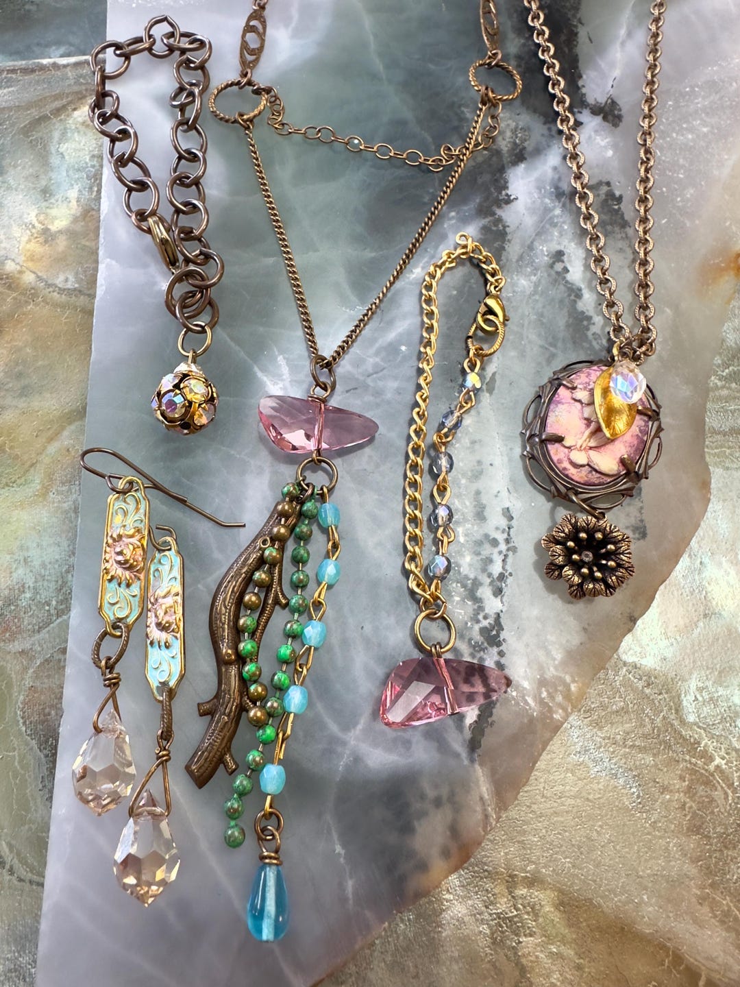 Vintaj 5 Piece Jewelry Set- One of A Kind - Artisan Brass Filigree - 2 ...