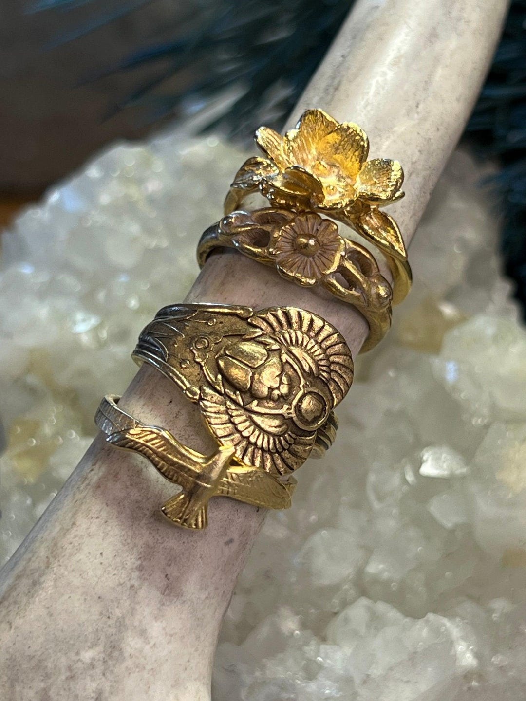 Art Deco Statement Ring Stack- 10K Gold Plated - 4pcs - Etsy