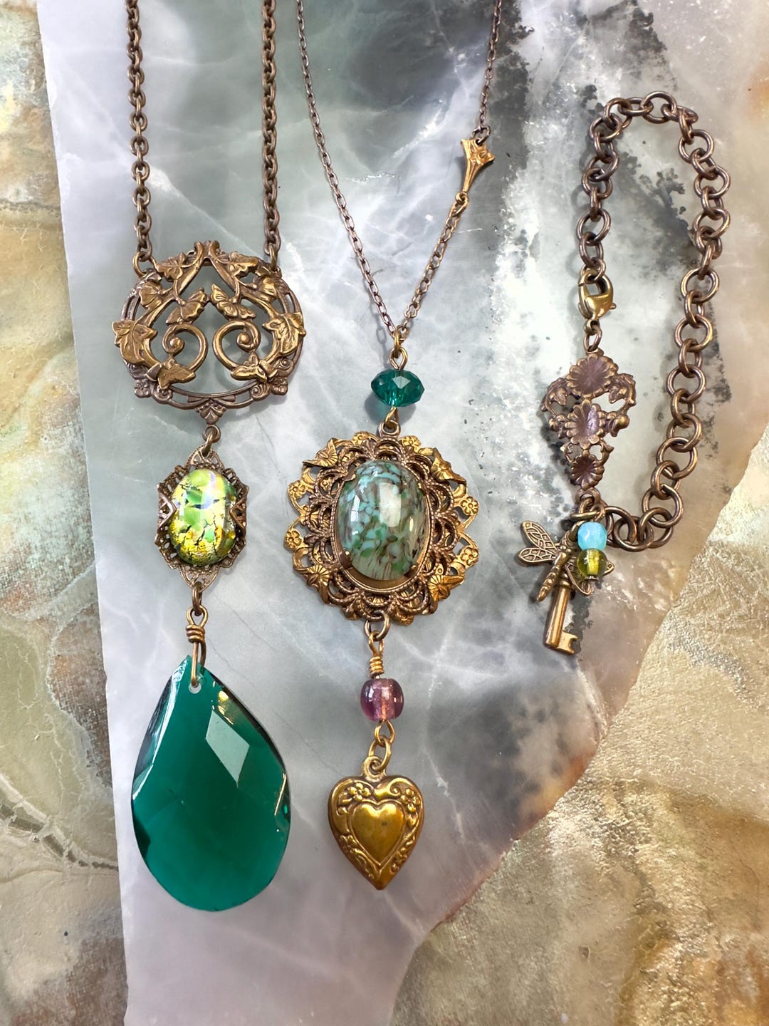 Vintaj 3 Piece Jewelry Set- One of A Kind - Artisan Brass Filigree - 2 ...