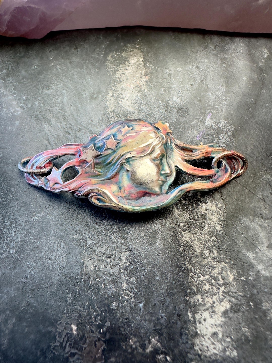 Celestial Maiden - Silver Plated - Pewter Stamping - Cold Enameled - Etsy