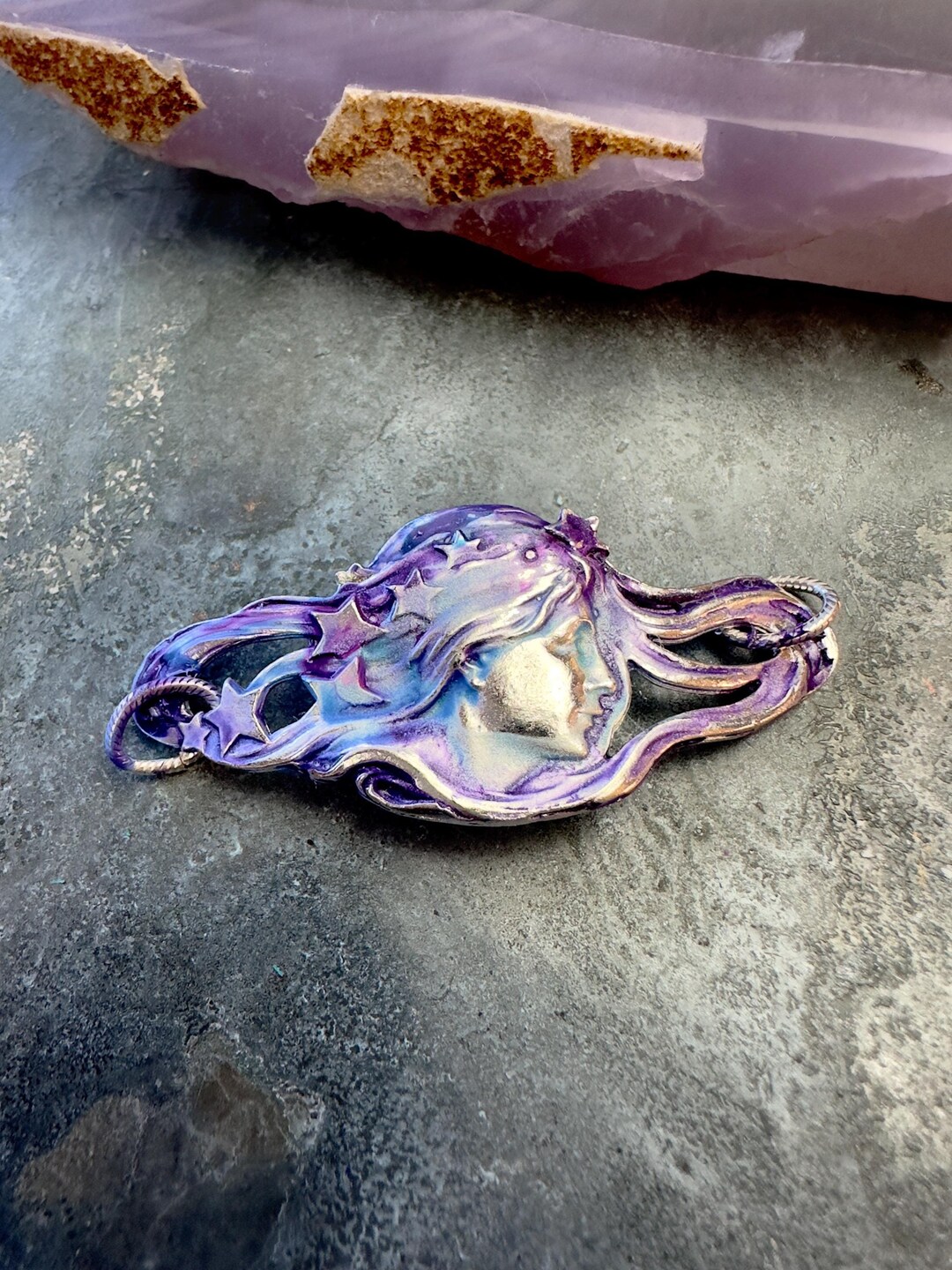 Celestial Maiden - Silver Plated - Pewter Stamping - Cold Enameled - Etsy