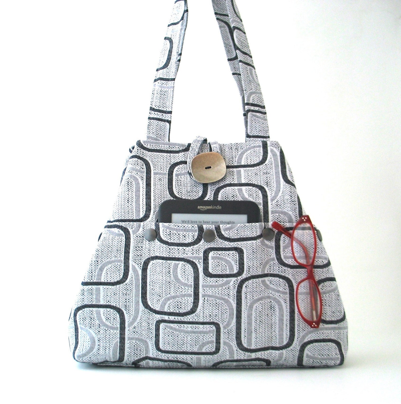 Gray Handbag Fabric Shoulder Bag Gray Tote Bag With Pockets - Etsy