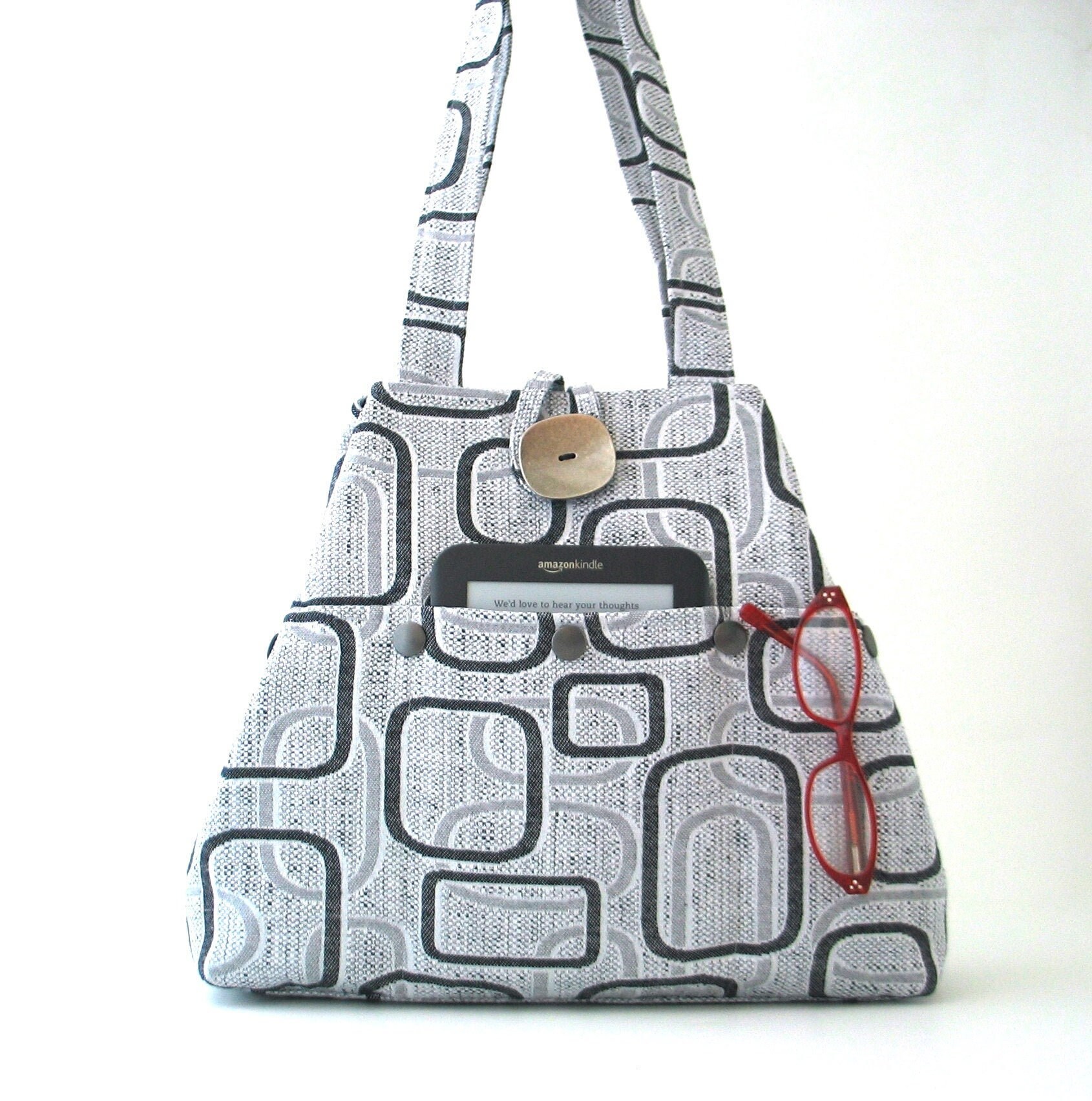 Gray Handbag Fabric Shoulder Bag Gray Tote Bag With Pockets | Etsy