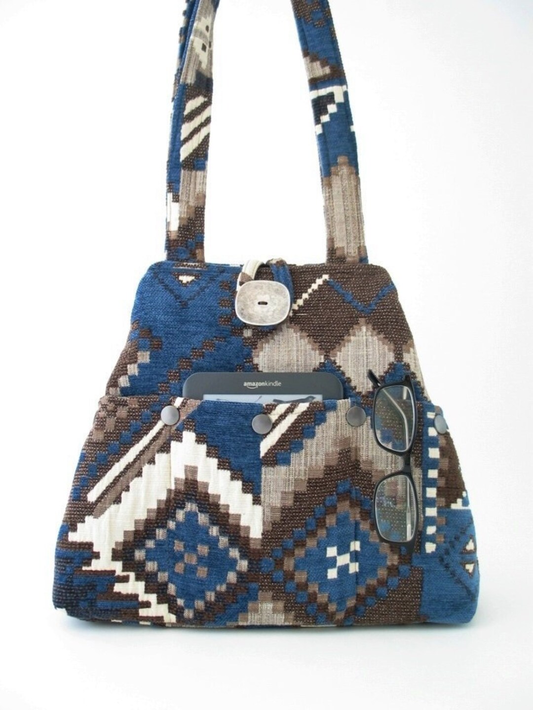 Fabric Shoulder Bag Converts to Tote Bag, Handmade Handbag, Blue Purse ...