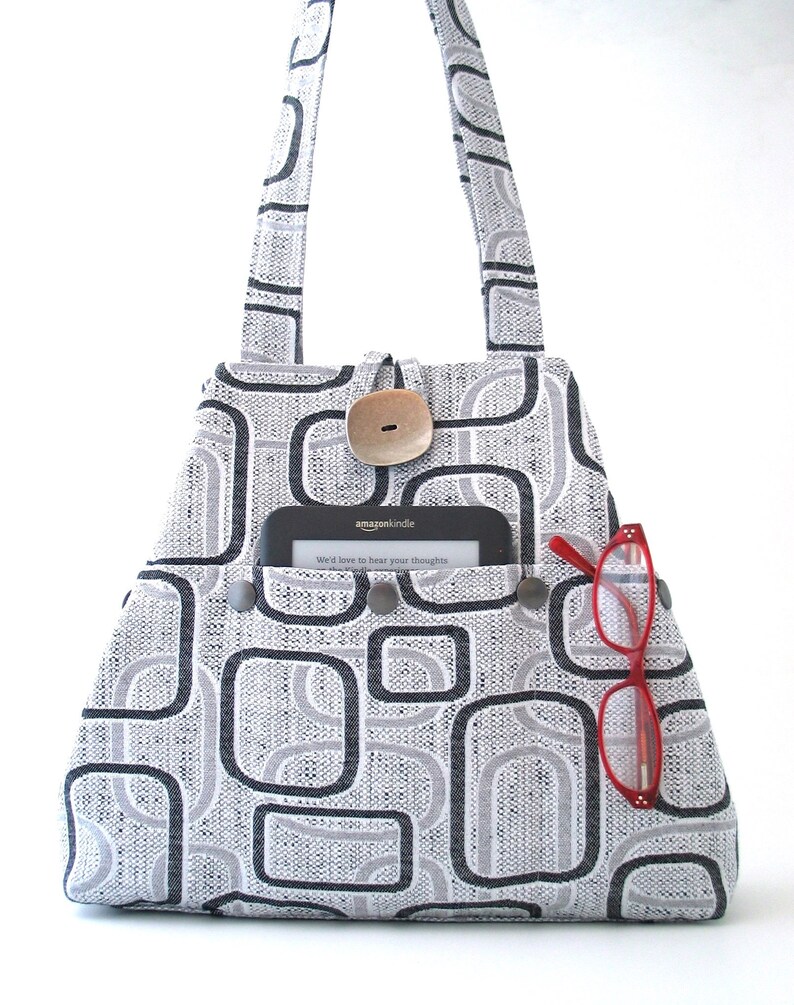 Gray Handbag Fabric Shoulder Bag Gray Tote Bag With Pockets - Etsy