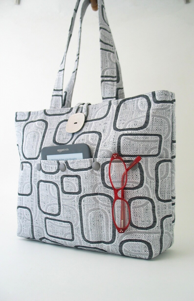 Gray Handbag Fabric Shoulder Bag Gray Tote Bag With Pockets - Etsy