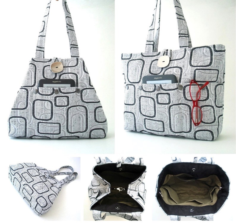 Gray Handbag Fabric Shoulder Bag Gray Tote Bag With Pockets - Etsy