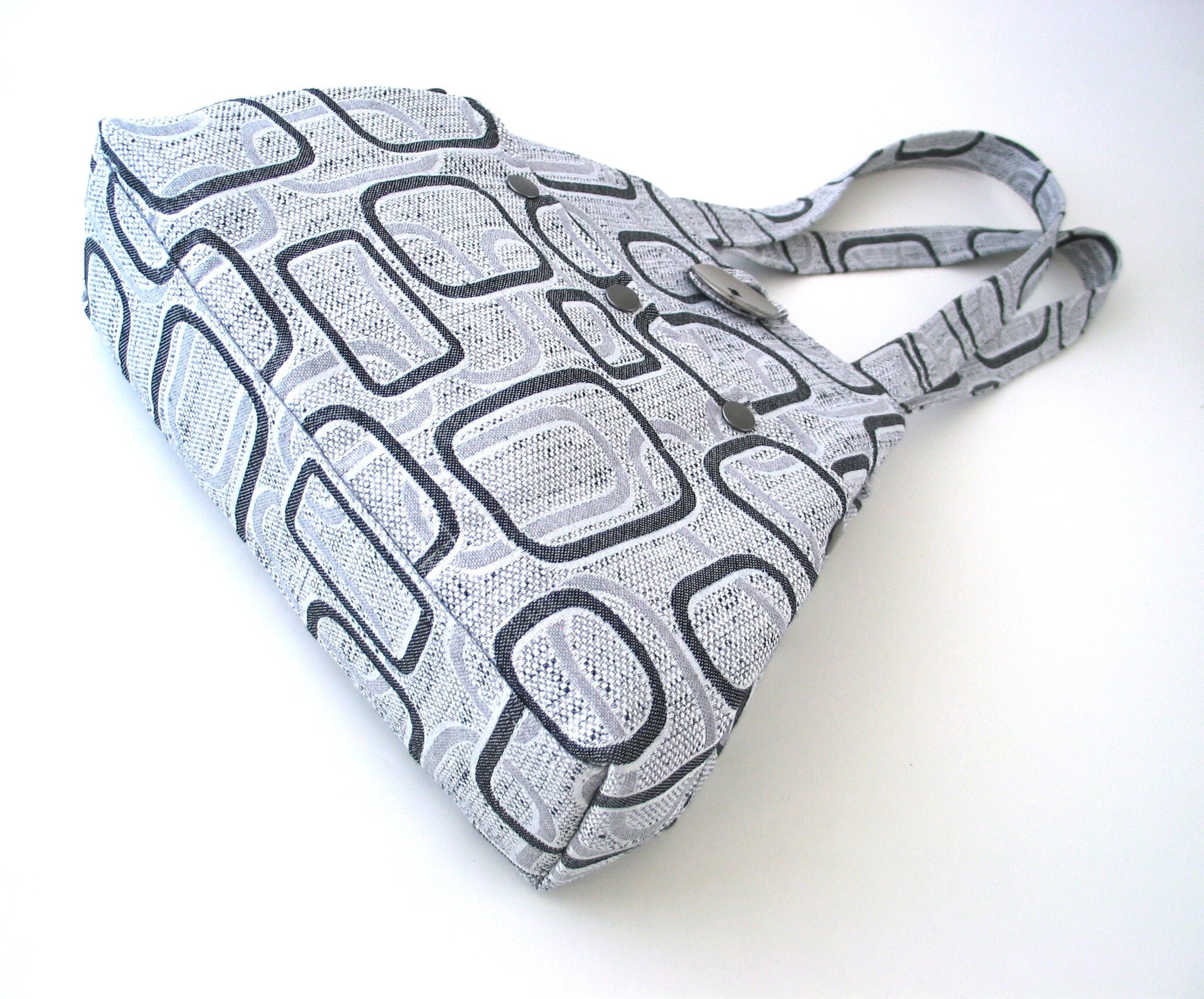 Gray Handbag Fabric Shoulder Bag Gray Tote Bag With Pockets | Etsy