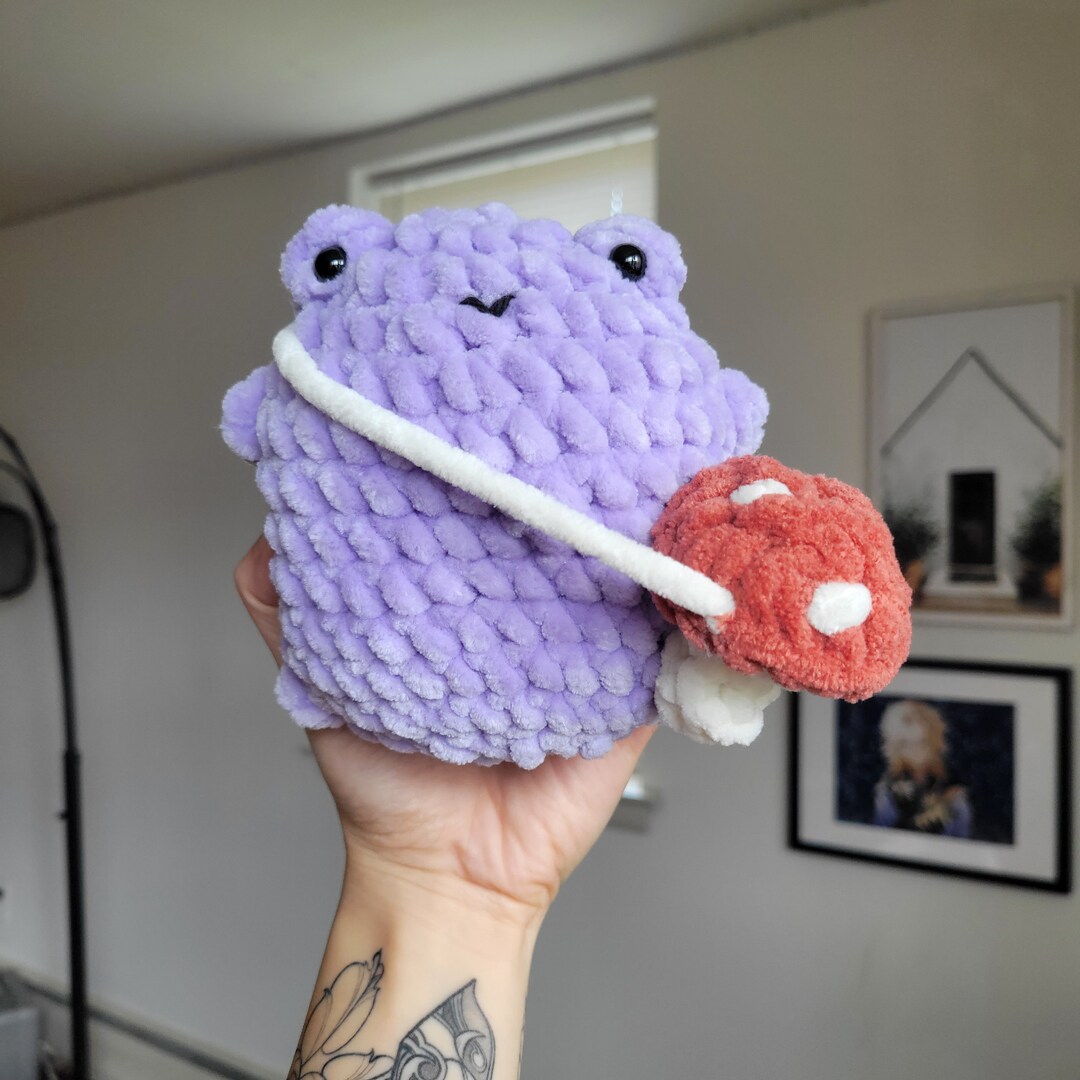 Crochet Purple Frog With Mushroom Bag Amigurumi Stuffed Animal Plushie ...