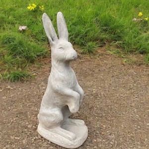 Stone Rabbit Statue | Massive Standing Hare 28" | Wild Rabbit Figure ...