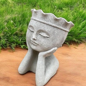 Concrete Nymph Girl | Outdoor Plant Pot 10'' | Girl Bust Planter ...