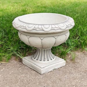 Concrete Ribbed Urn Planter Statue | Stone Flowers Pot Backyard Figure ...