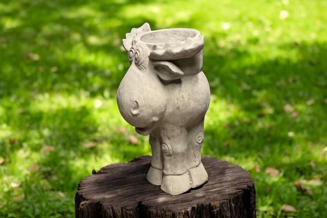 Concrete Moose Statue | Moose Plant Pot 17" | Yard Planter | Stone ...