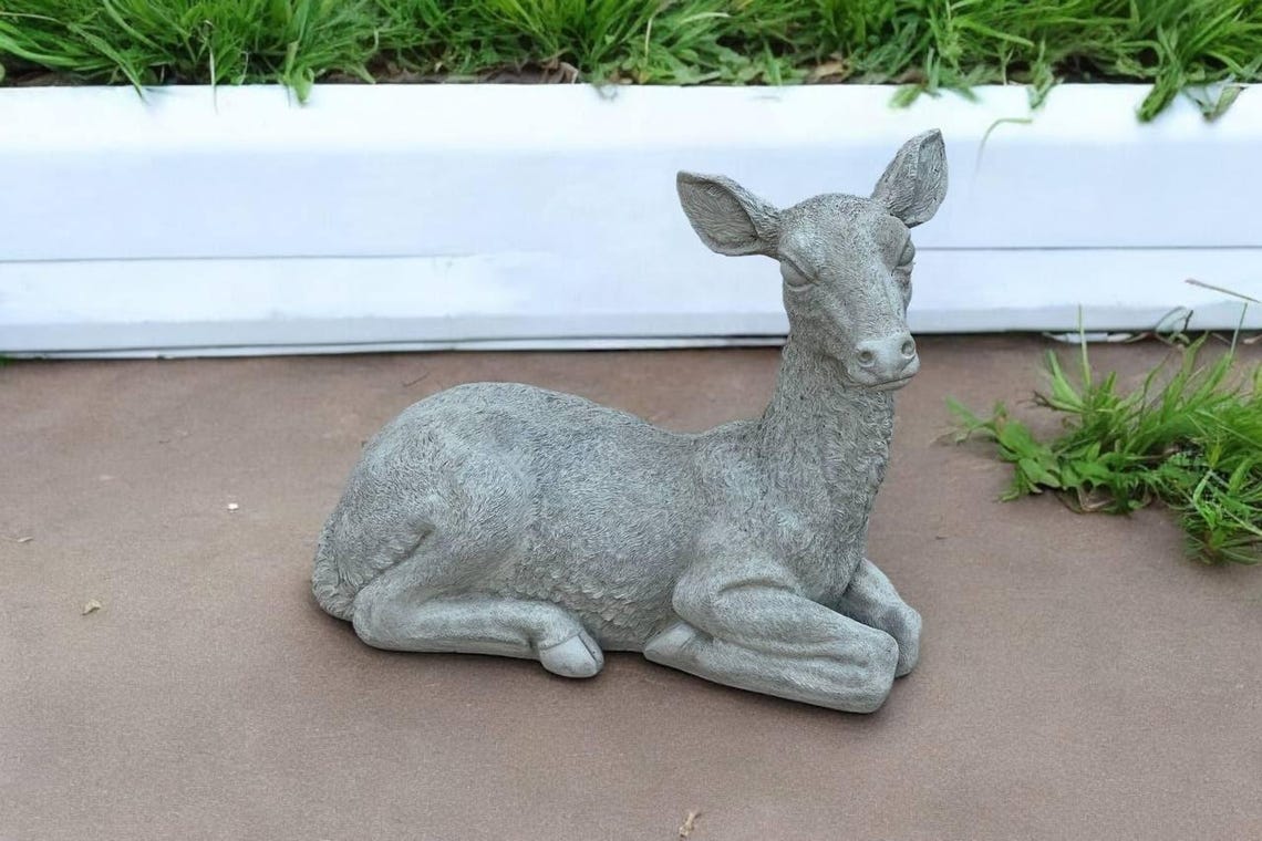 Concrete Fawn Massive Figure | Detailed Deer Backayrd Statue 14 ...
