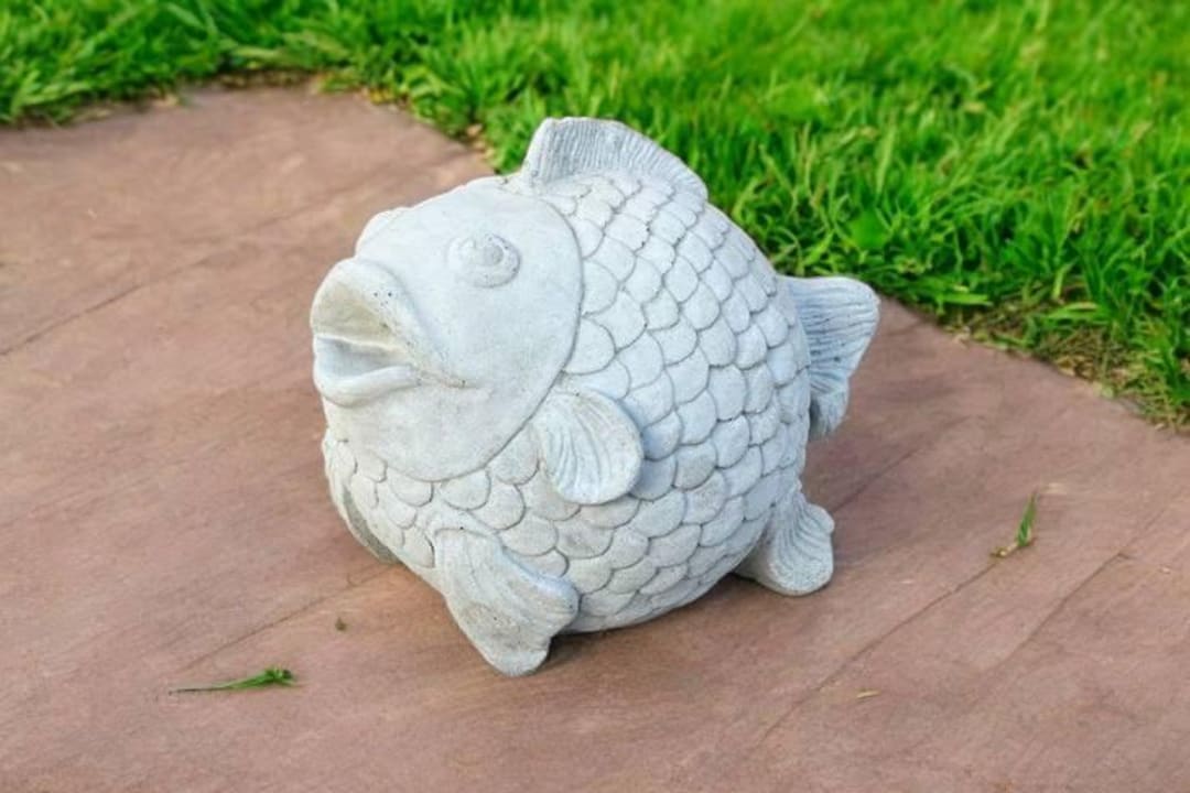 Yard Concrete Fish Bubba Figurine | Stone Nautical Fish Statue 7 ...