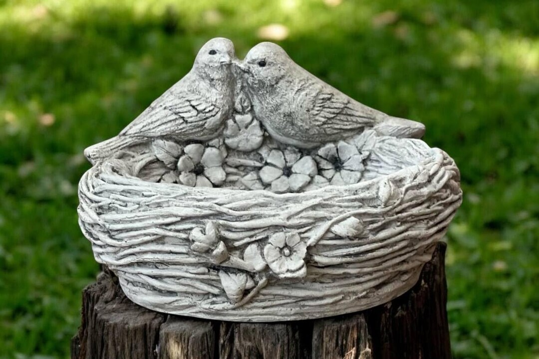 Two Birds on Nest | Concrete Bird Figure 8" | Yard Birds Pair | Stone ...