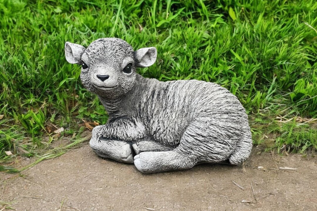 Concrete Baby Lamb Figure Realistic Lamb Statue 6 Concrete Sheep ...