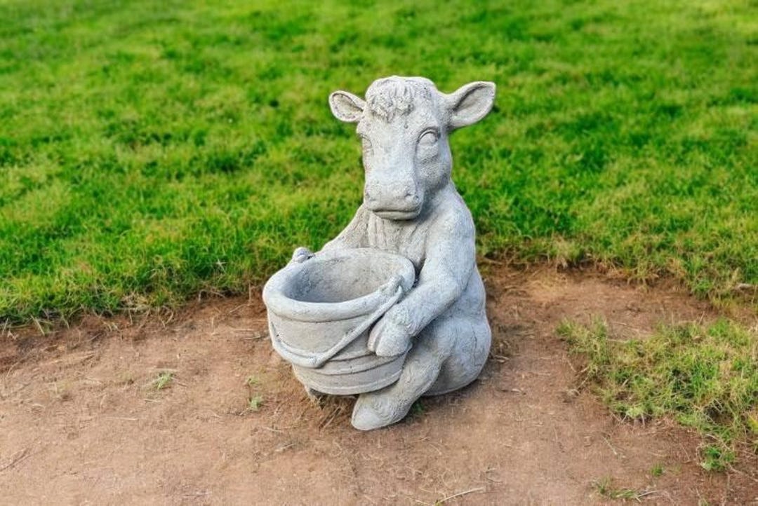 Concrete Cow With Planter Figurine | Massive Flowers Pot Statue Farm ...