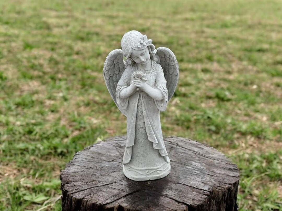 Stone Angel Girl | Concrete Angel With Flowers 17" | Outdoor Angel ...