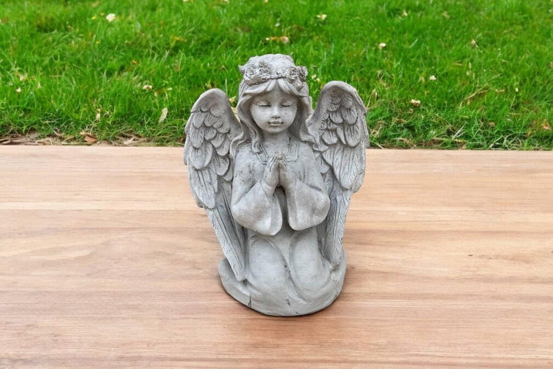 Praying Angel Sculpture | Concrete Angel on Knees 7"" | Outdoor Angel ...